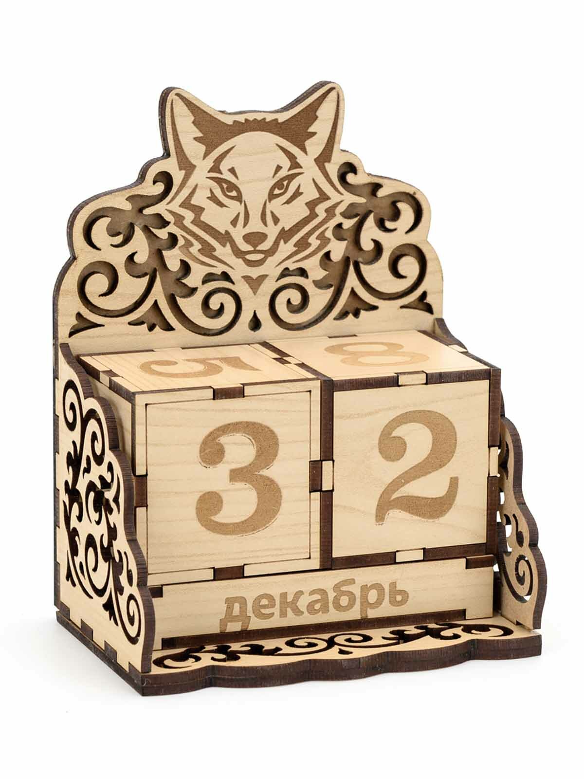 Деревянный настольный подарочный календарь - Лиса, 11х8x14 см