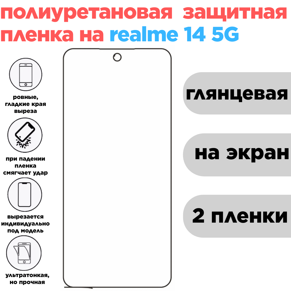Комплект 2 шт. Гидрогелевая полиуретановая защитная пленка для realme 14 5G глянцевая