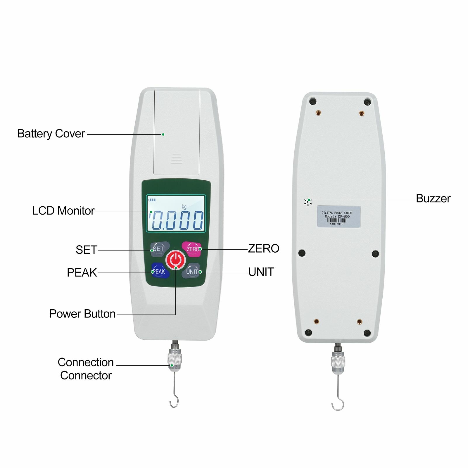 Цифровой динамометр 500 Н/50 кг, автоотключение, измерение натяжения