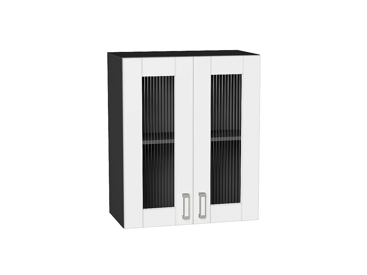 Шкаф верхний с 2-мя остекленными дверцами Лофт, цвет фасада White Silk, цвет каркаса Graphite, стекло Magic Moru V, 716*600*320 мм