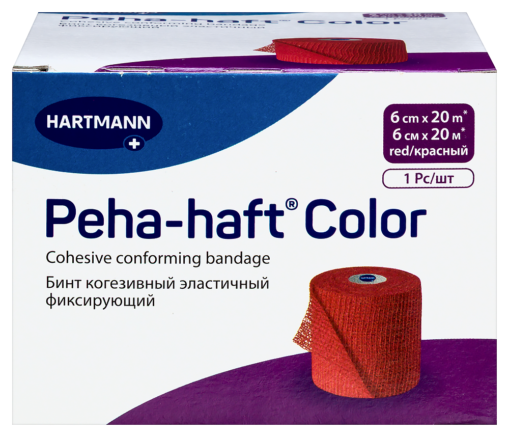 Бинт peha-haft color 6 смх20 м/красный когезивный эластичный фиксирующий
