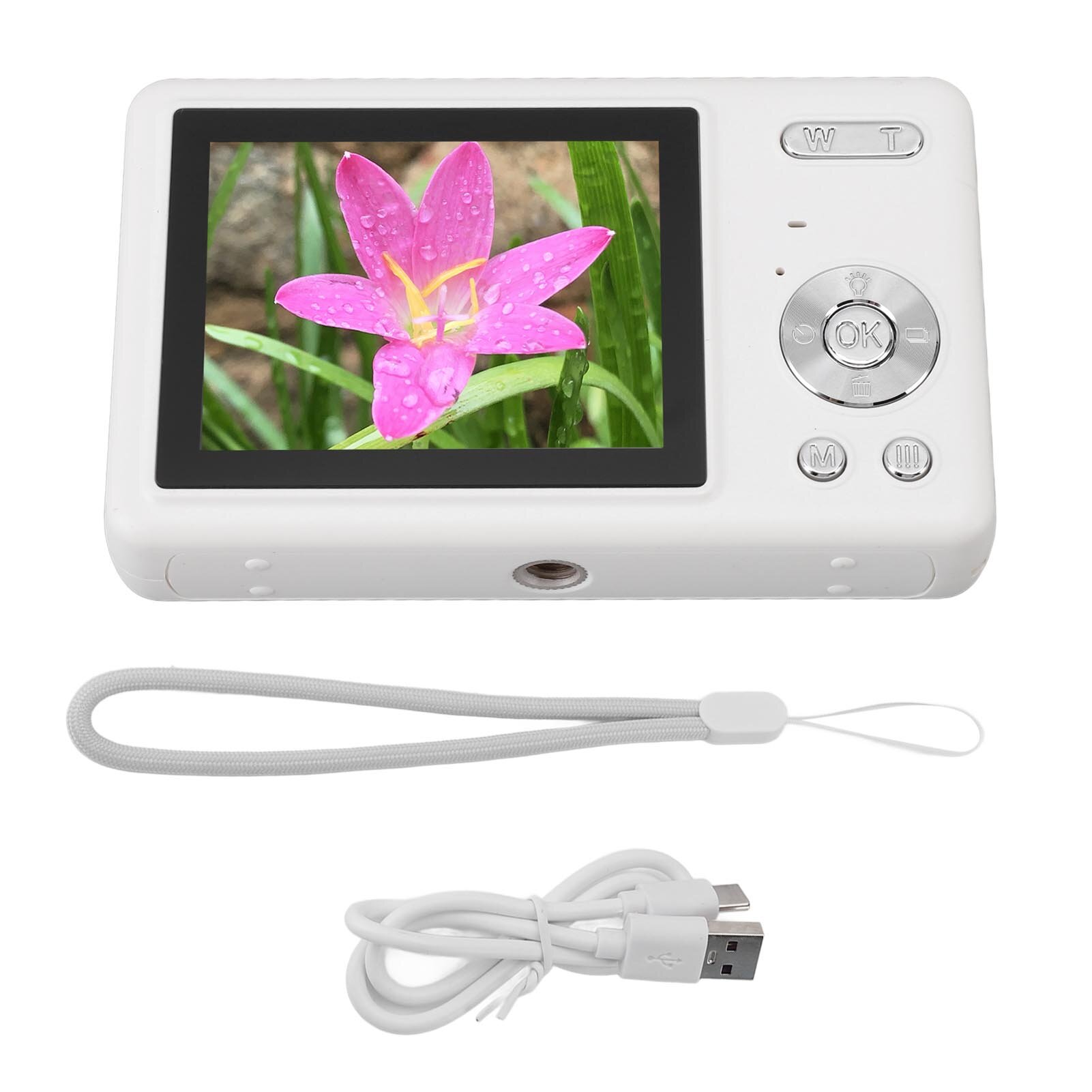12MP 1080P Digital Camera 2.4in TFT Screen 16X Zoom Auto Focus Pocket for Student Vlog White