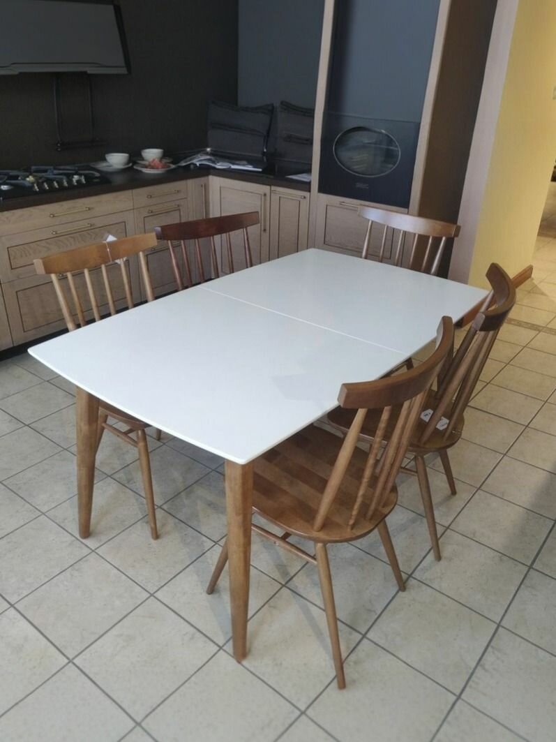 Стол раздвижной "Самурай-3 1000х(1600-2100)" (Айс), Массив березы, Полуовальный, 4ножки, ЭкоМебель