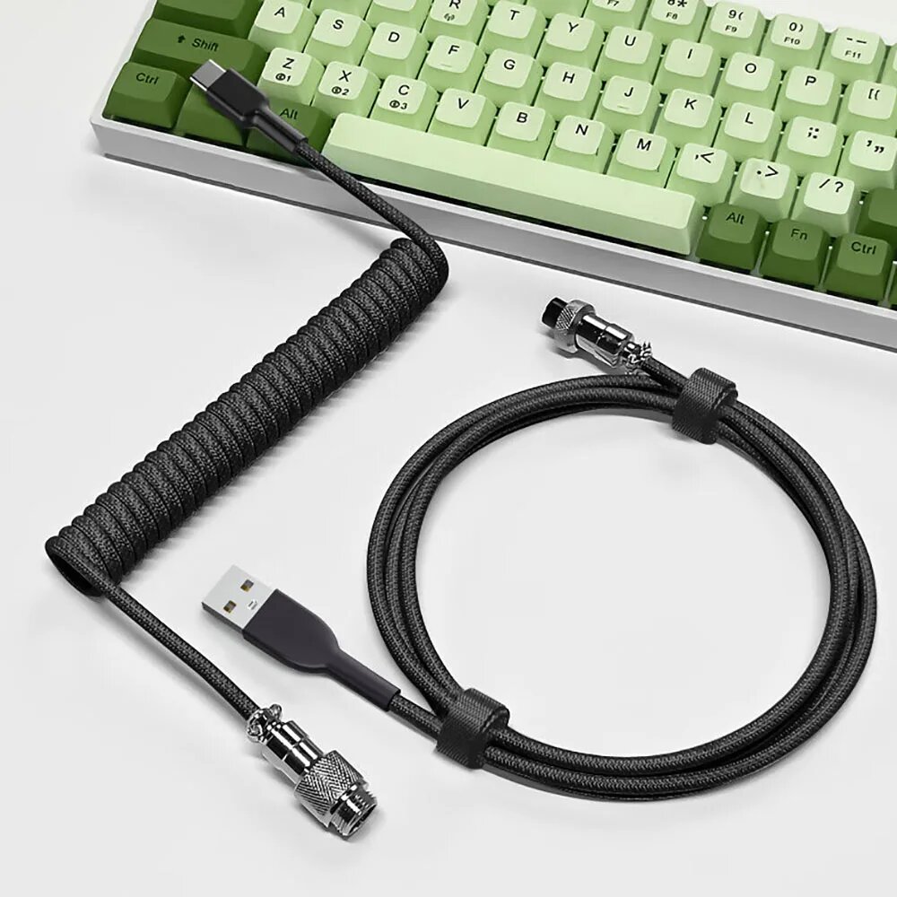 Спиральный кабель USB Type-C Black для механической клавиатуры