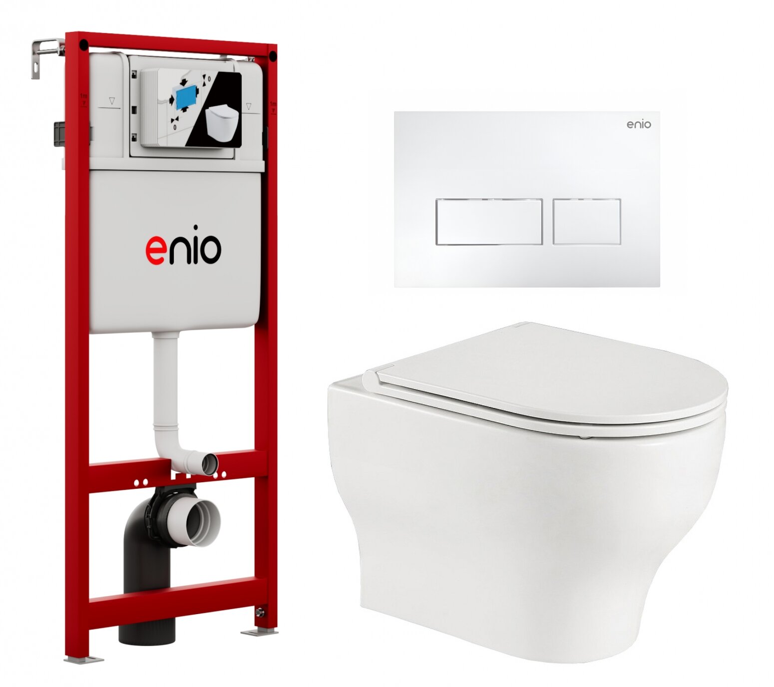Комплект 3 в 1 инсталляция Enio Profi EN7050050 + Подвесной унитаз WeltWasser Erlenbach 004 GL-WT + кнопка белая матовая Linea