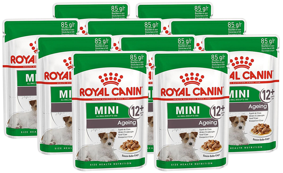 Корм влажный Royal Canin Mini Ageing 12+ для пожилых собак маленьких пород старше 12 лет в соусе, 85 гр х 10 шт