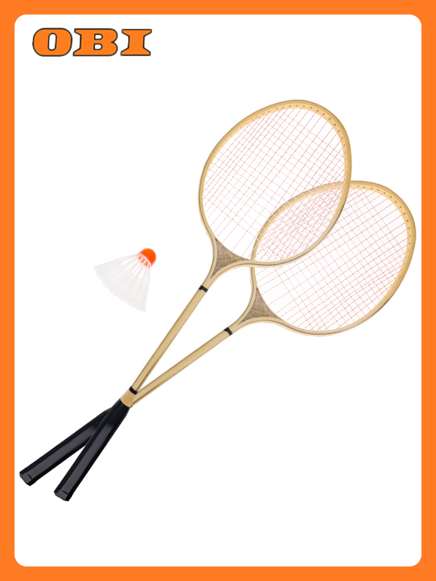 Набор для бадминтона Рыжий Кот, деревянные ракетки в сетке, с воланом