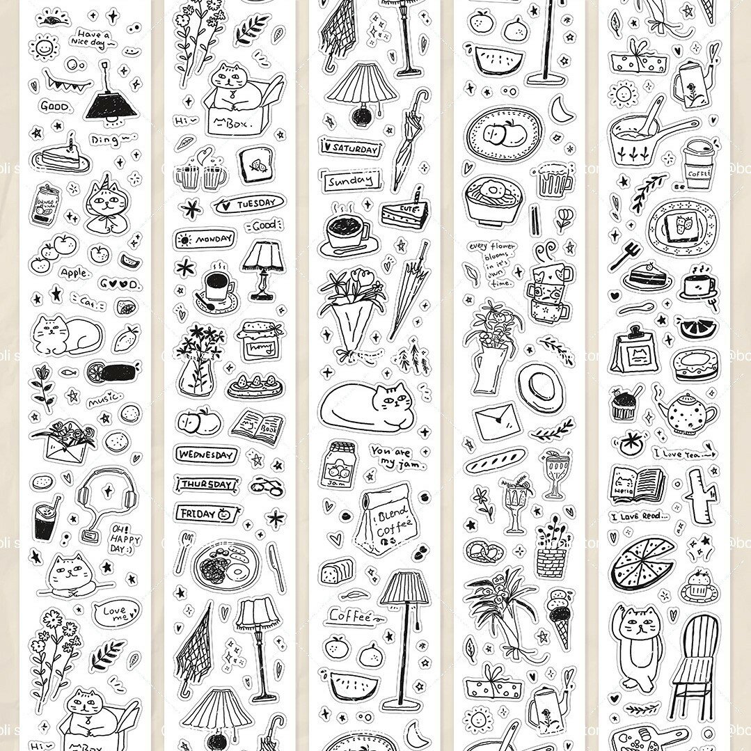 【Полный рулон】Волнообразные частицы, магазин, вырубная лента, конфеты, еда, путешествия, персонажи, соль, серия, легкие ретро-наклейки для дневника