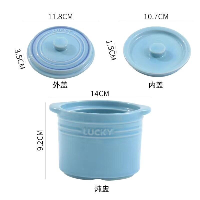 Керамическая суповая чашка с двойной крышкой, водонепроницаемая, для домашнего использования, взрослая чашка для тушеного мяса, миска для вареных яиц, креативная чаша для тушеного мяса с двумя ушками, глиняный горшок для одного человека