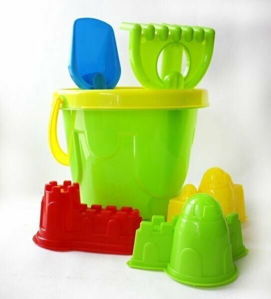 Песочный набор "ASMAR" 7 предметов (ведро16см, лопатка, грабли,3 формочки башни, сито крышка)