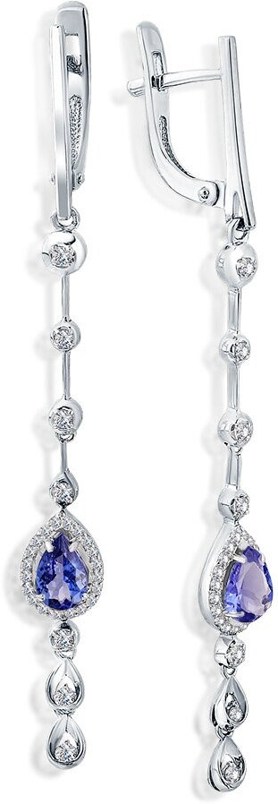 Серьги, белое золото, 585 проба, танзанит, бриллиант