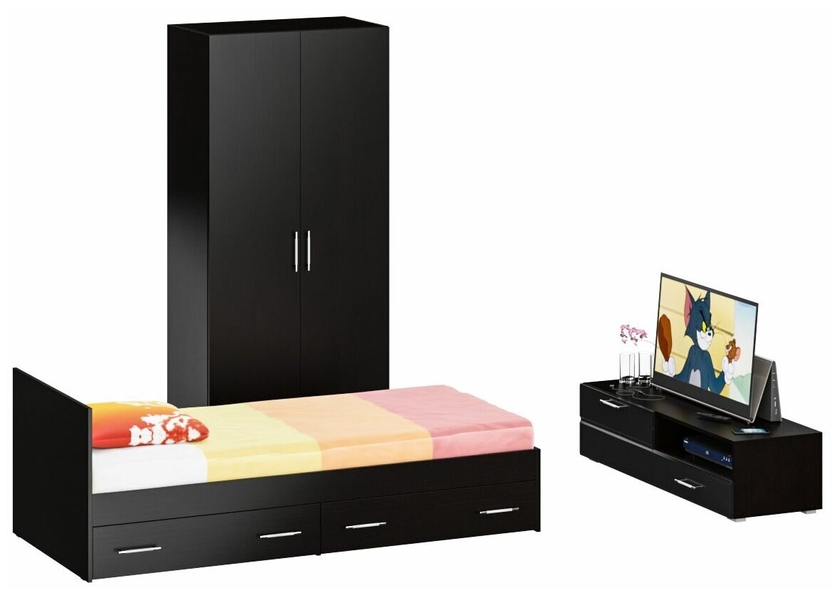 Спальня Стандарт 3 Стандарт с кроватью 900 с ящиками, венге, спальное место 900х2000 мм, без матраса, основание есть