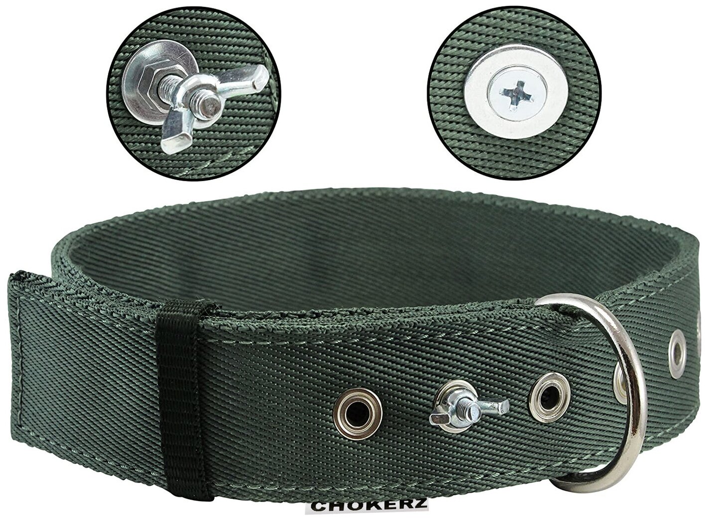 Сверхмощный трехслойный ошейник на болтах CHOKERZ для крупных собак (на шею от 45 до 57 см). Ширина - 40 мм.