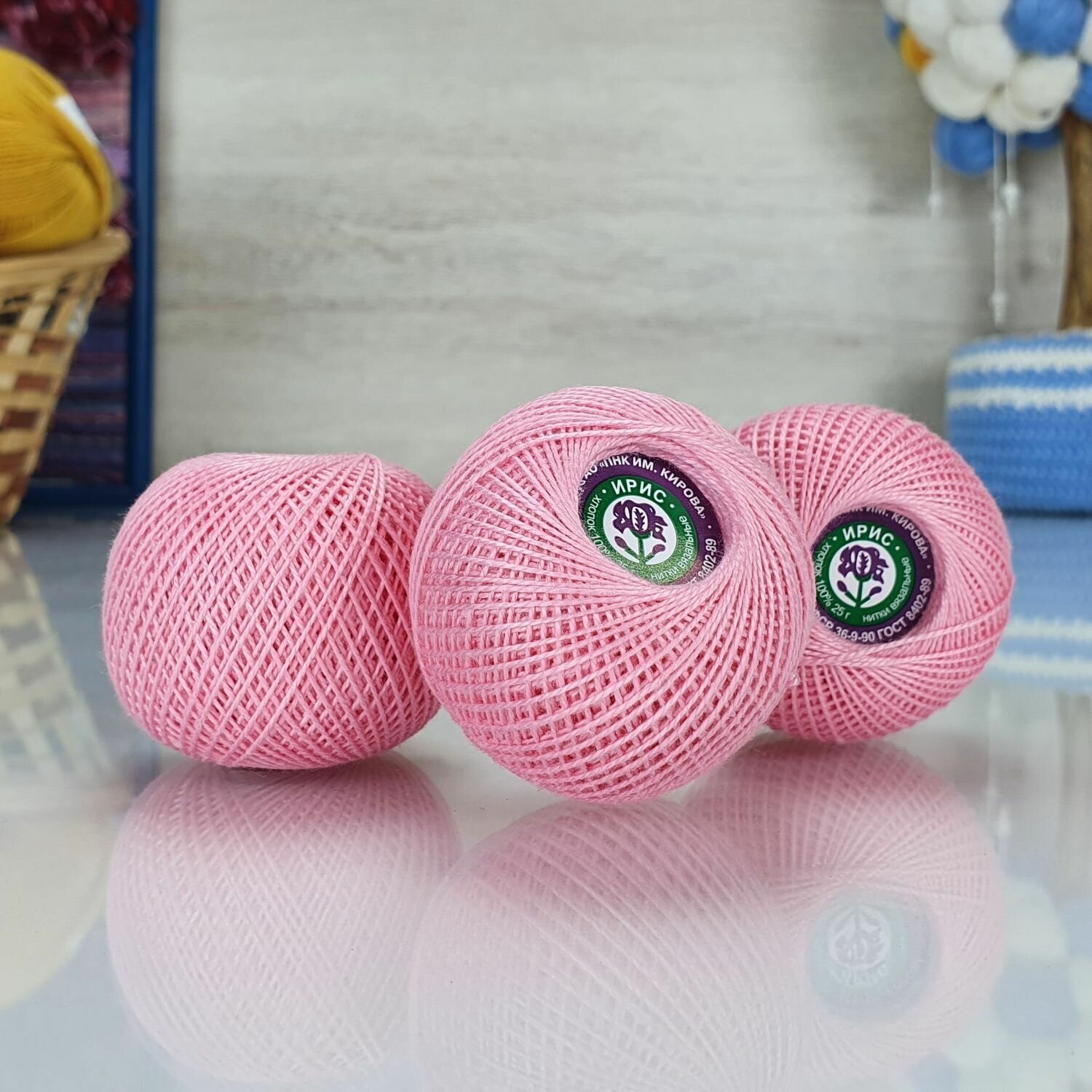Пряжа ПНК им. С. М. Кирова Ирис набор 6 шт, розовый - 1006, 100% мерсеризованный хлопок, 6 мотков, 25 г, 150 м.