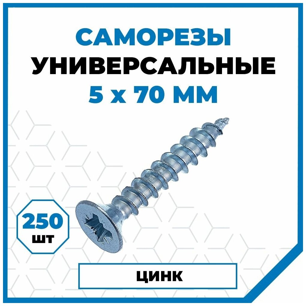 Саморезы Стройметиз универсальные 5х70, сталь, покрытие - цинк, 250 шт.