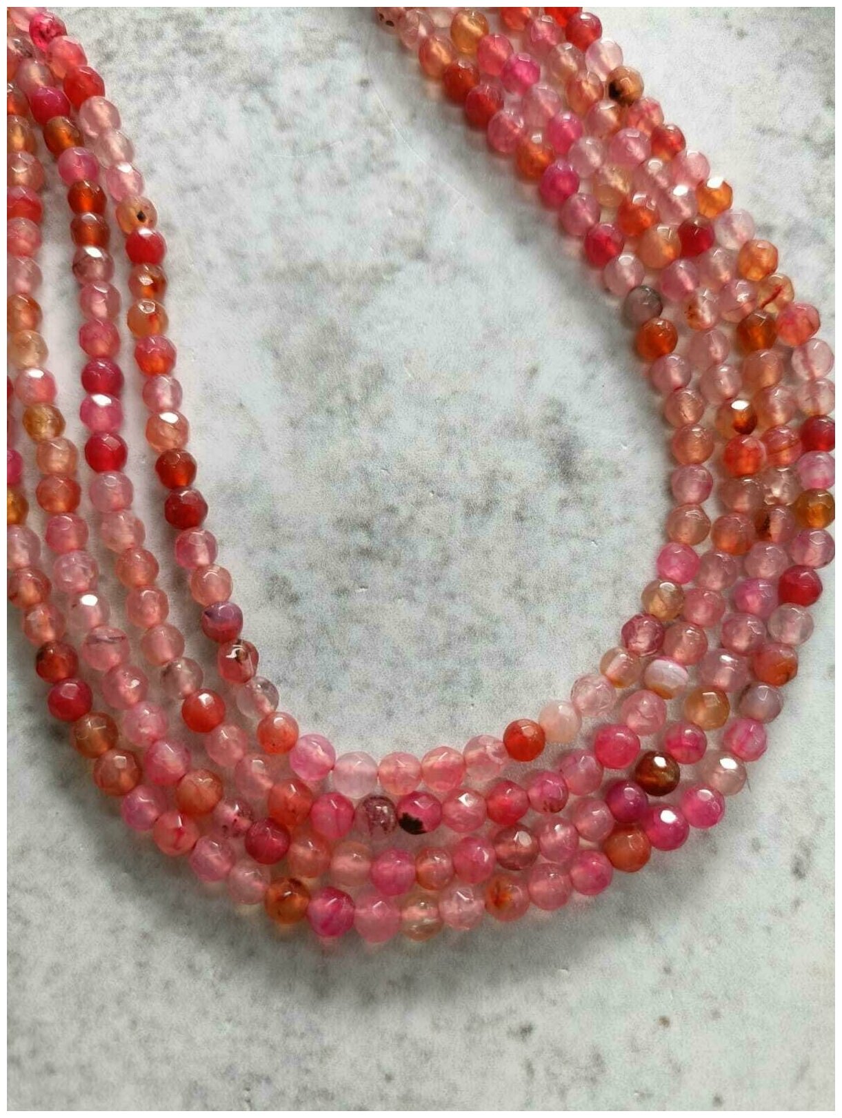 Бусины шар огранка 4мм. Натуральный камень. Розового Агат. 90шт / 37 см / нить