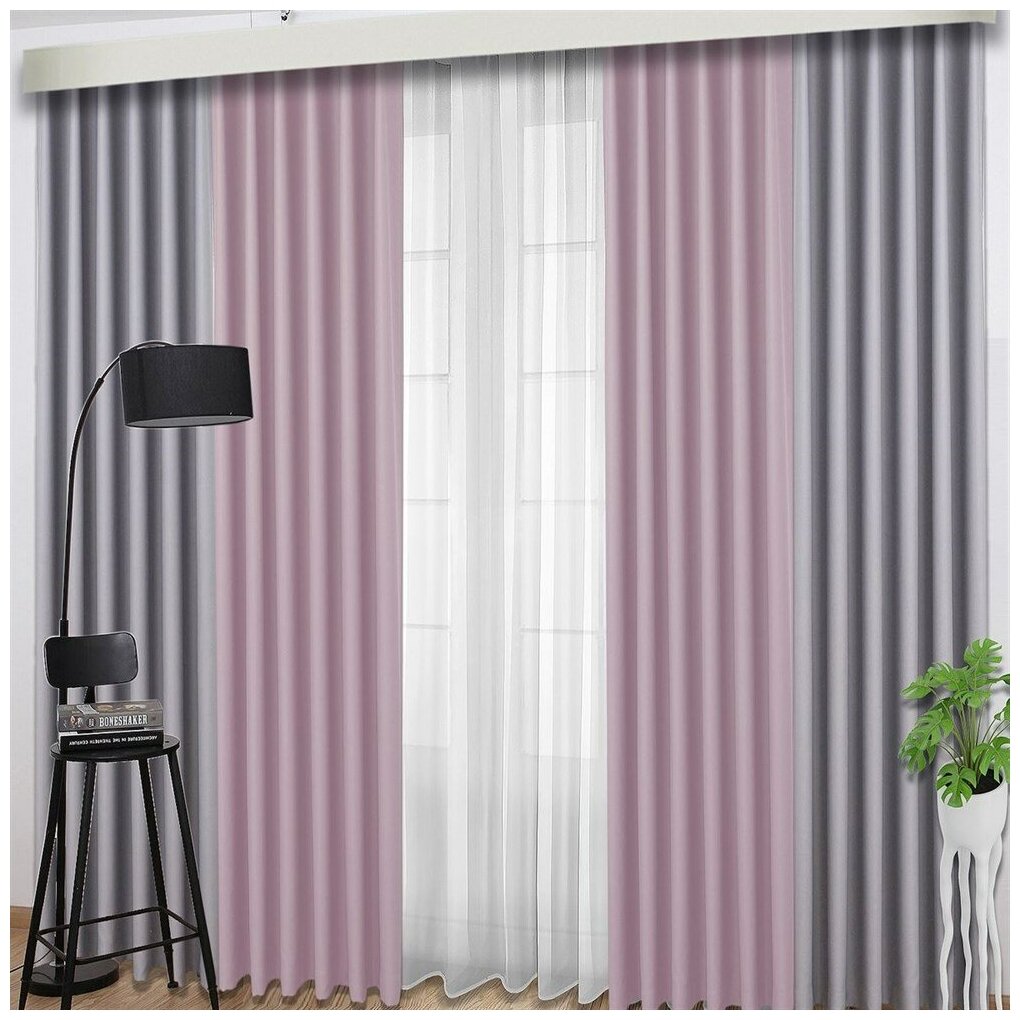 Готовые шторы Блэкаут Амалия серые/розовые 200х270, 2 шт.