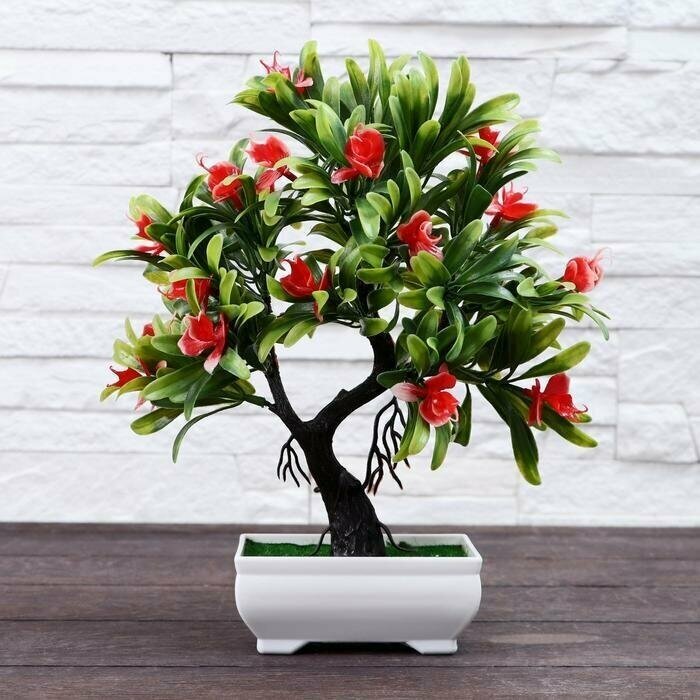 Бонсай "Деревце с тонкими листьями и цветами" 10х24 см, искусственные цветы для интерьера
