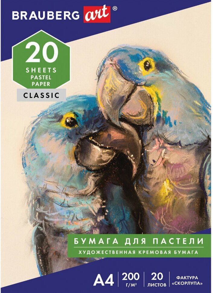 Бумага для пастели А4, 20 л, бумага слоновая кость гознак 200 г/м2, тиснение Скорлупа, BRAUBERG ART, 126306, 126306