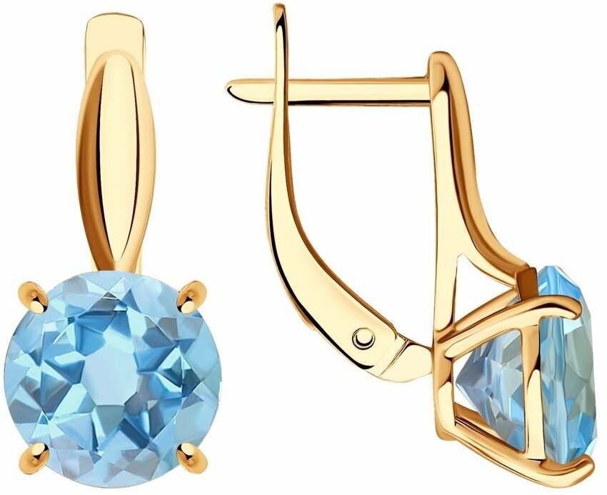 Серьги, красное золото, 585 проба, топаз