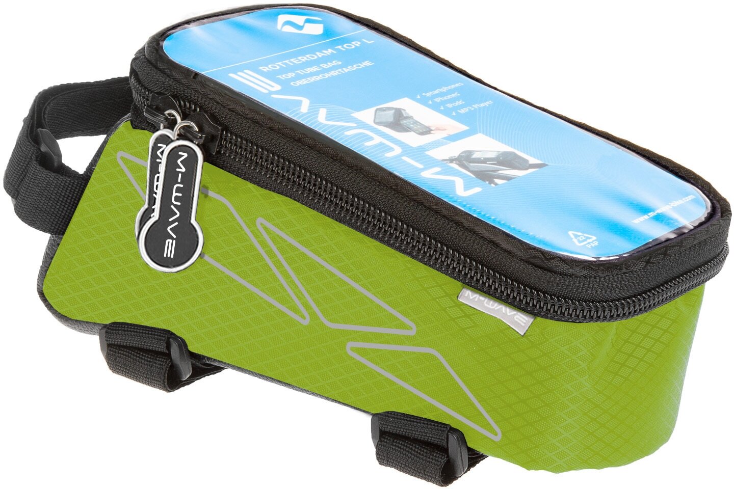 Сумка/чехол для смартфона на раму велосипеда M-WAVE ROTTERDAM TOP L. Размер: 170х80х80мм. Цвет: Черный-зеленый