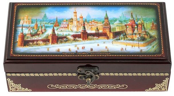 Шкатулка купюрница с зеркалом Красная Площадь, дерево, декупаж, 18х9х6см