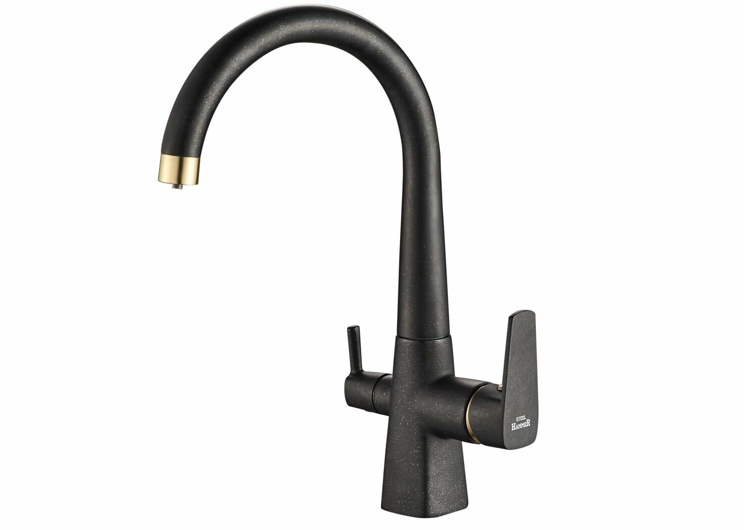 Смеситель ZorG Steel Hammer SH 819 BLACK BR для кухонной мойки, черный гранит бронза, под фильтр 2в1, классический