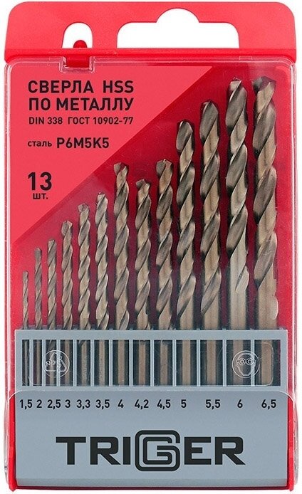 Триггер 74342 Набор сверл по металлу P6M5K5 1,5-6,5мм (13шт)