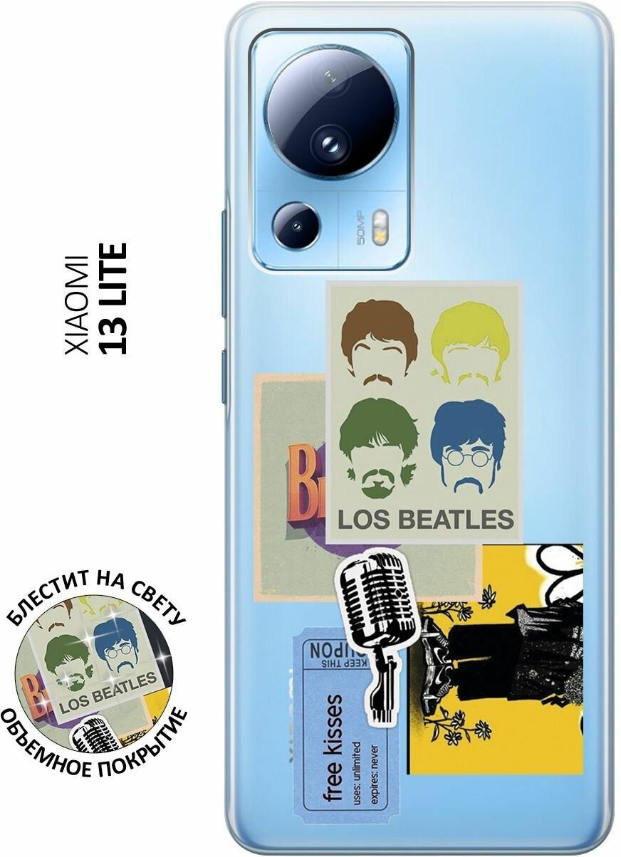 Силиконовый чехол на Xiaomi 13 Lite, Сяоми 13 Лайт с 3D принтом "Beatles Stickers" прозрачный