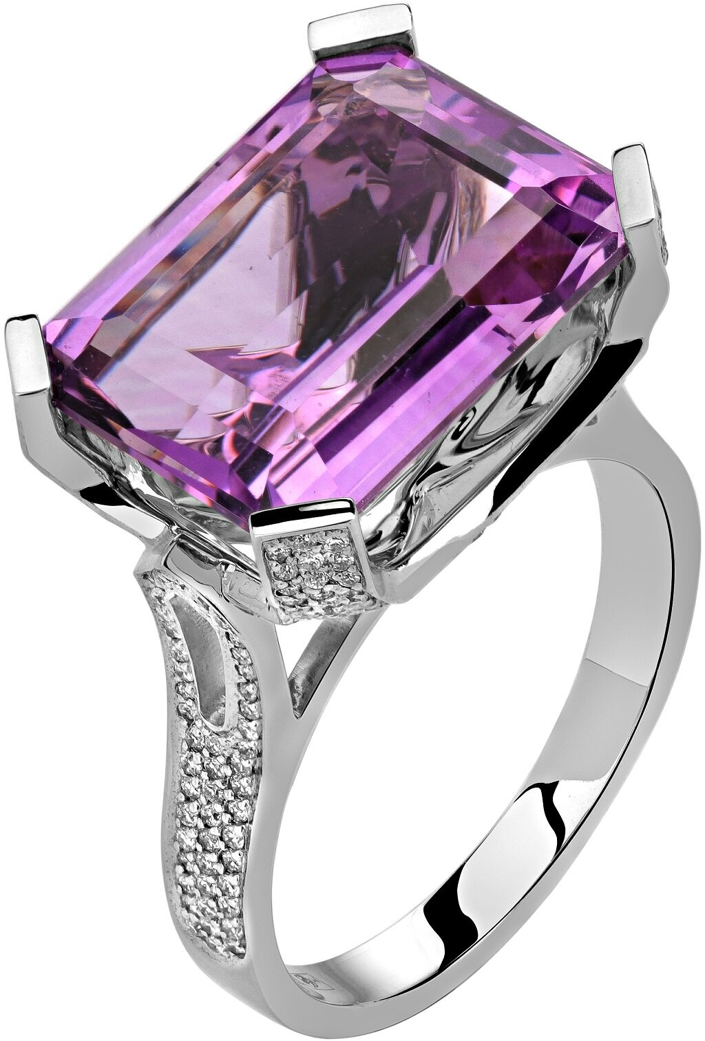 Кольцо, белое золото, 750 проба, аметист, бриллиант