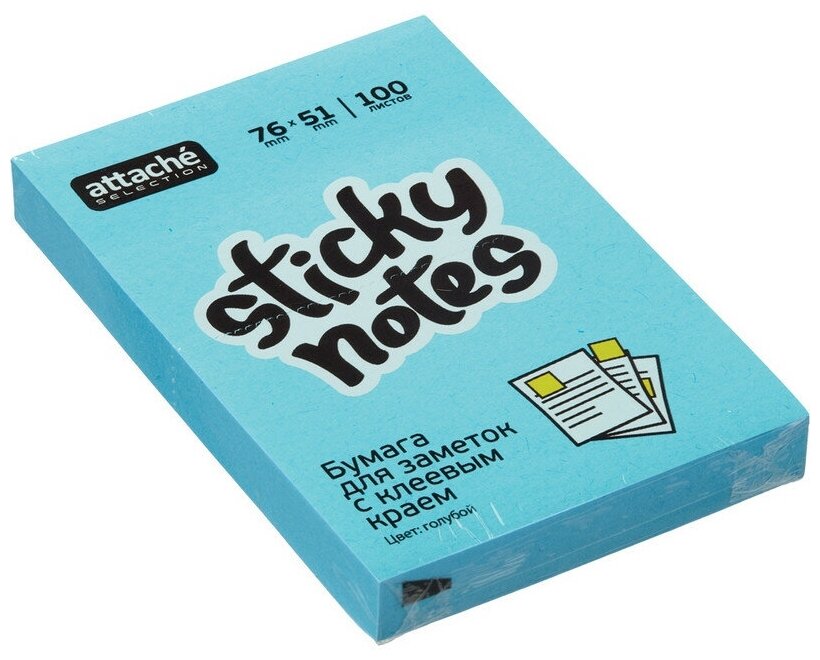 Стикеры Attache Selection 76x51 мм неоновые голубые (1 блок, 100 листов) 383712