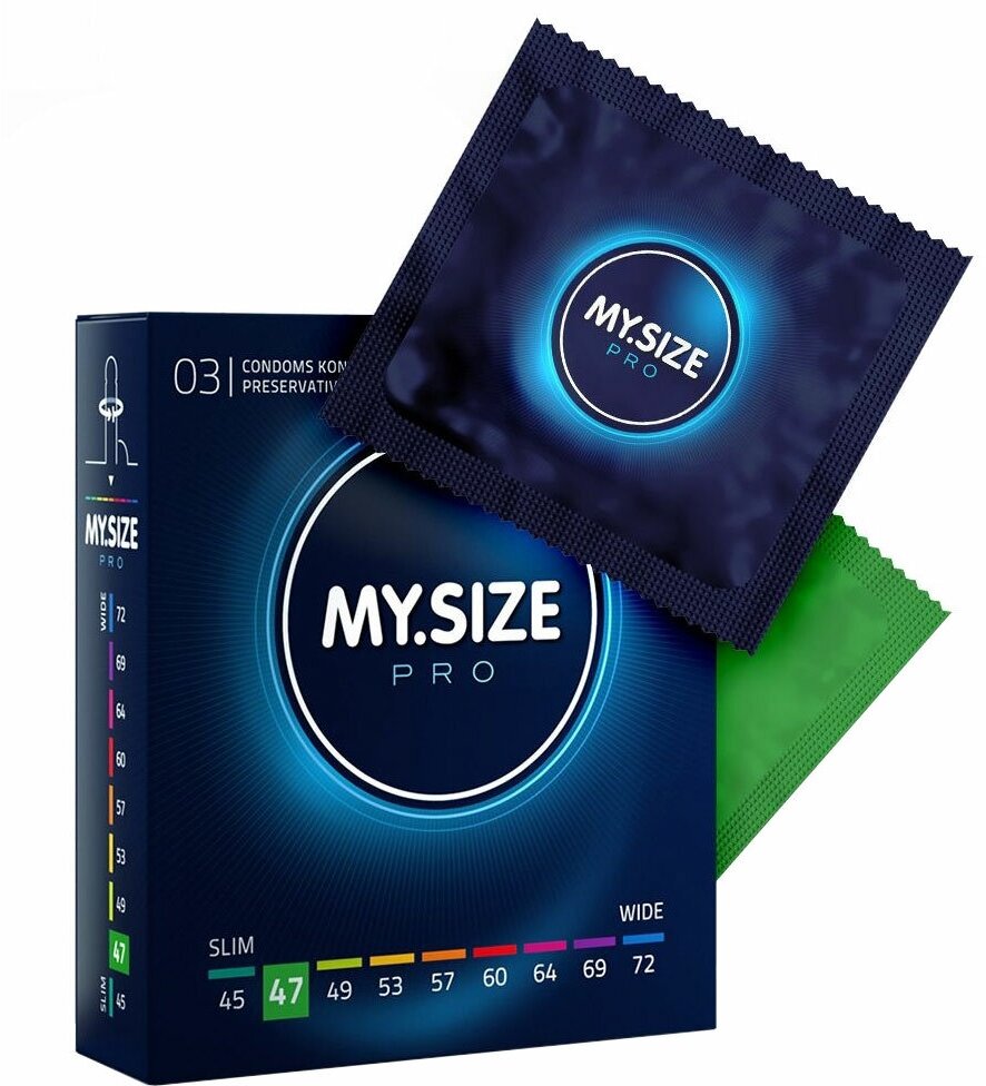 Презервативы "My.Size", для полового члена 9,5-10 см, латекс, силикон, 47х160мм, 3шт