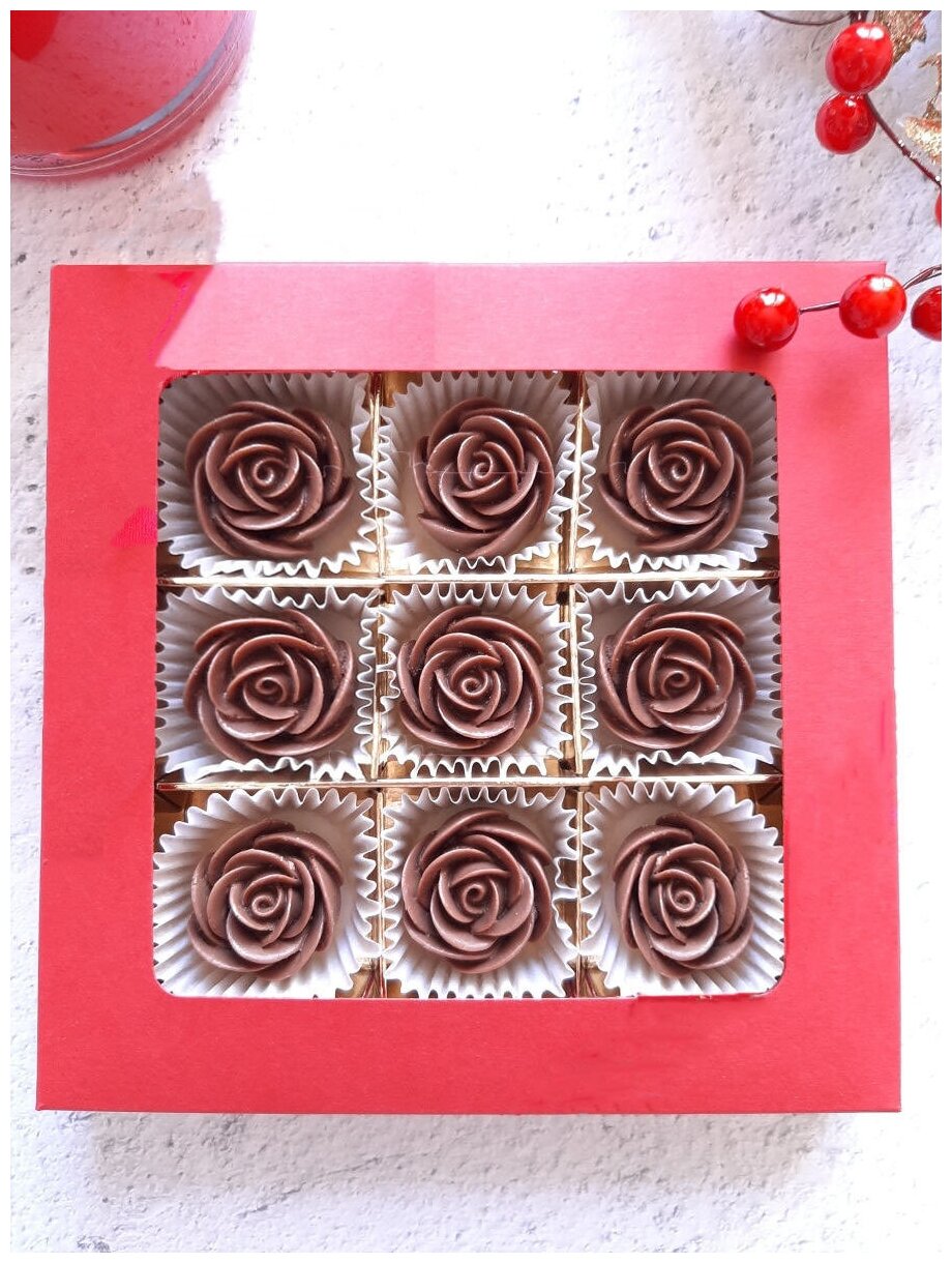 Конфеты CHOCO SFERA - 9 шт. последний звонок (Вкусные сладкие съедобные Шоколадные розы) в Красной Коробке, шоколад CALLEBAUT, 108 гр. M9-K-SH