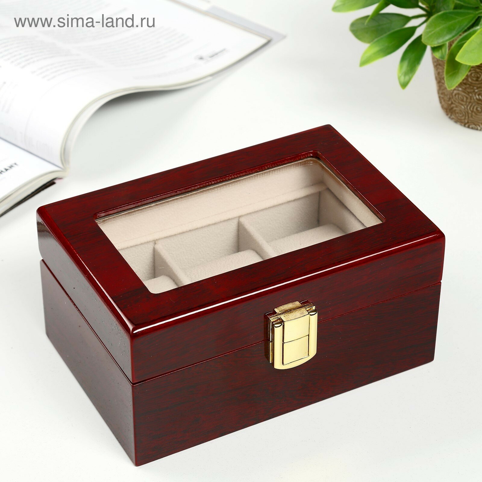 Шкатулка для часов 3 отделения «Красно-коричневая», дерево, лак, 8×16.5×11 см