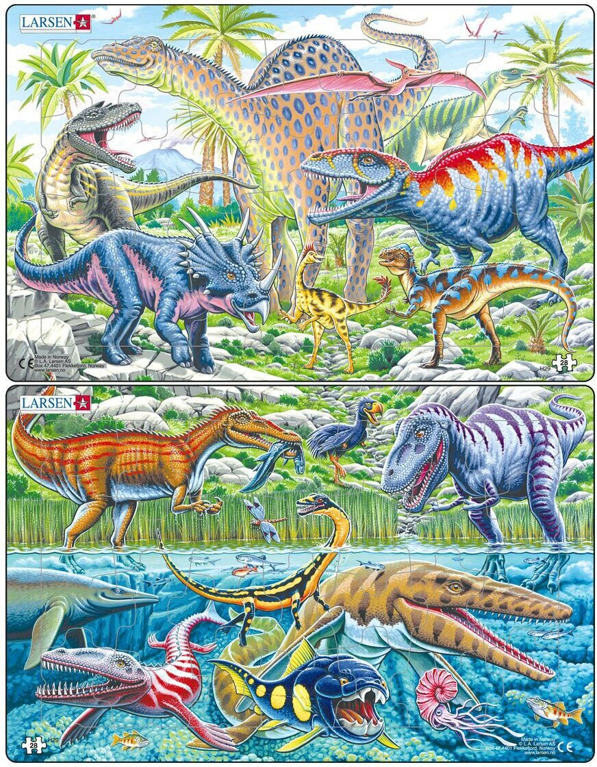 Пазлы для детей Larsen Дикая природа во времена динозавров 28 элементов, в ассортименте, интересные и развивающие