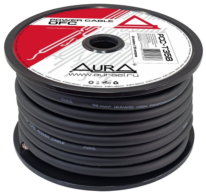 Кабель силовой AurA PCC-T35B, TOFC, 2AWG/35мм2, 20м/катушка, черный