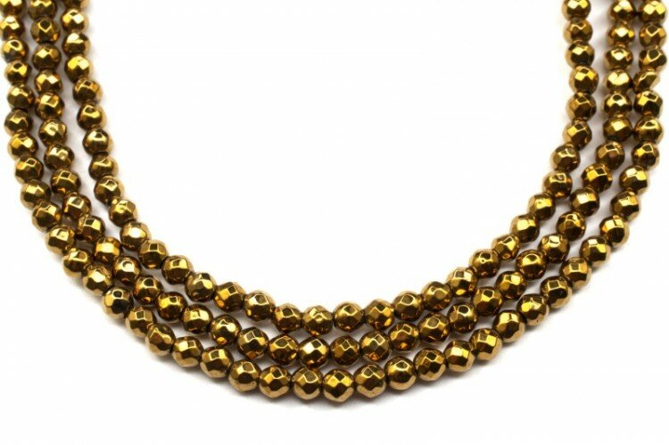 Бусина Гематит немагнитный, форма круглая граненая 3мм, цвет темное золото, 538-033, 10шт