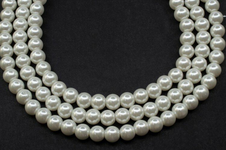 Жемчуг искусственный 6мм, отверстие 0,8мм, цвет белый, 513-001, 1 нить (около 37см, около 70шт)