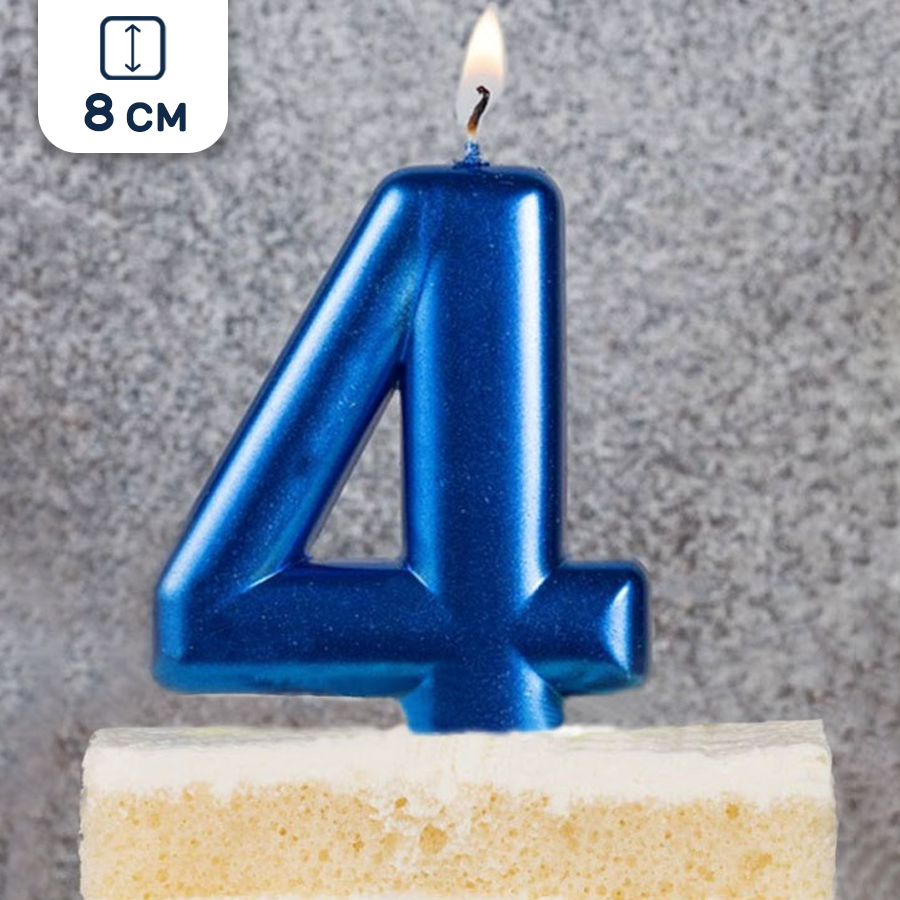 Свеча для торта парафиновая Riota Цифра 4, синий, 8 см, 1 шт.