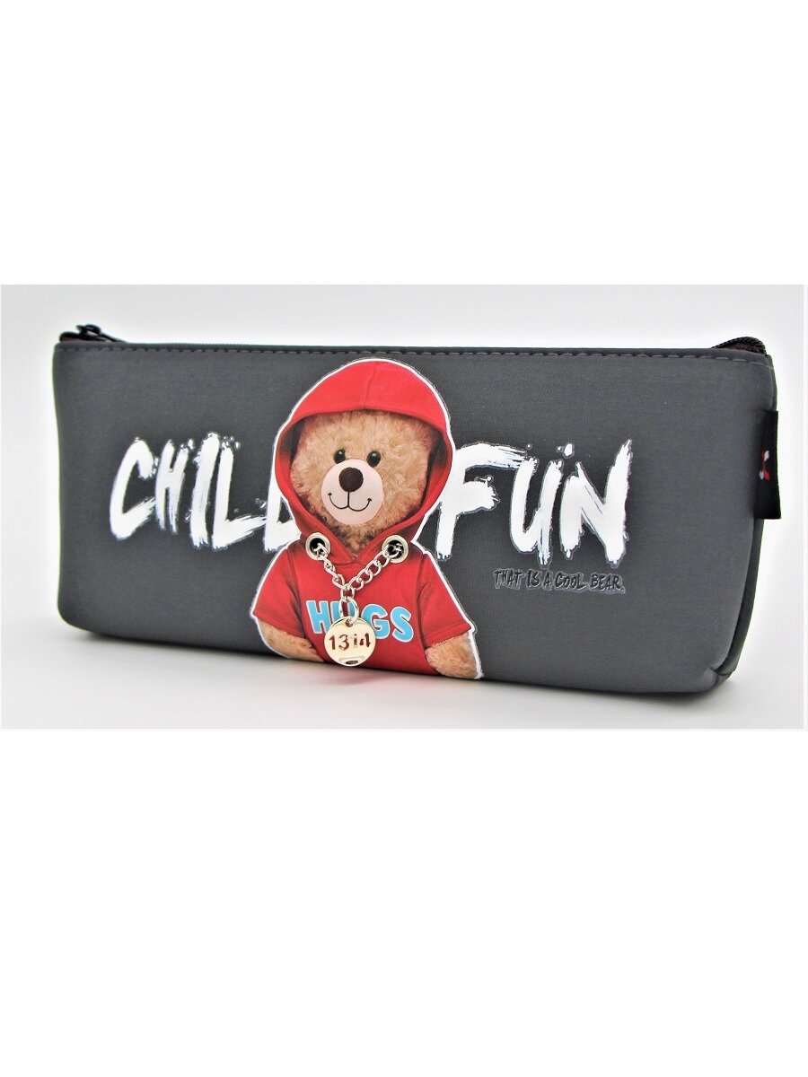 Пенал-косметичка "Мишка в свитшоте" текстиль, на молнии (Темно-серый)