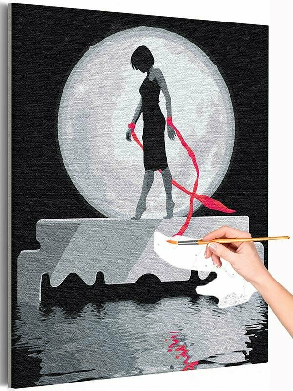 Девушка и луна / На острие Раскраска картина по номерам на холсте с неоновой краской 40х50