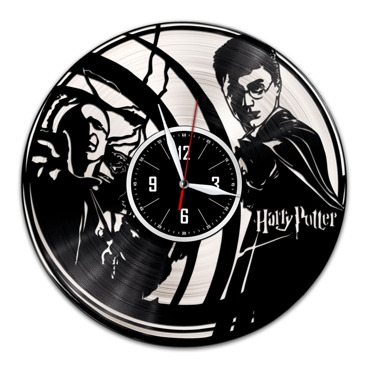 Гарри Поттер - настенные часы из виниловой пластинки (с серебряной подложкой)
