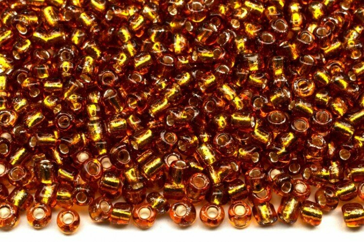 Бисер китайский круглый размер 8/0, цвет 0022С золотой, серебряная линия внутри, 450г