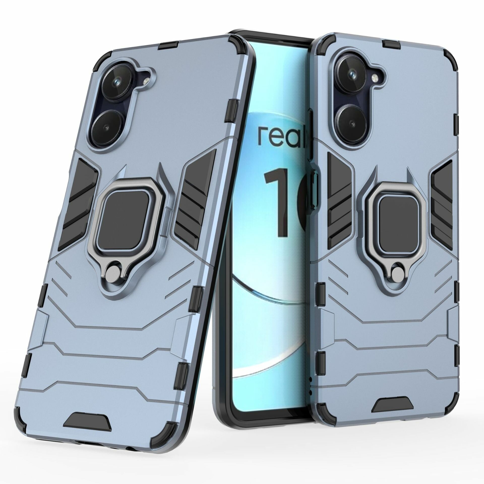 Противоударный усиленный ударопрочный чехол-бампер-пенал MyPads Heavy для Realme 10 4G синий