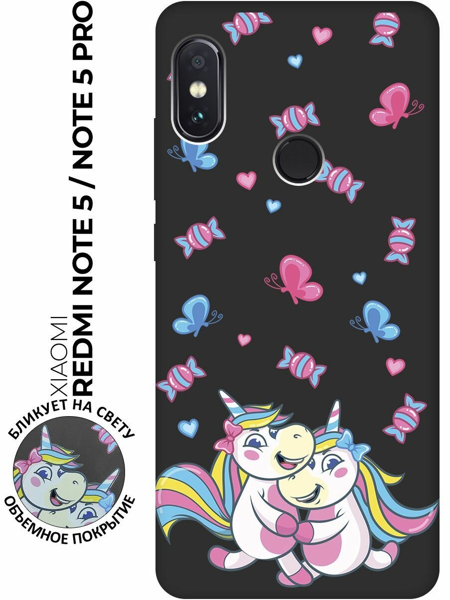 Матовый чехол Unicorns and Candies для Xiaomi Redmi Note 5 / Note 5 Pro / Сяоми Редми Ноут 5 / Ноут 5 Про с 3D эффектом черный
