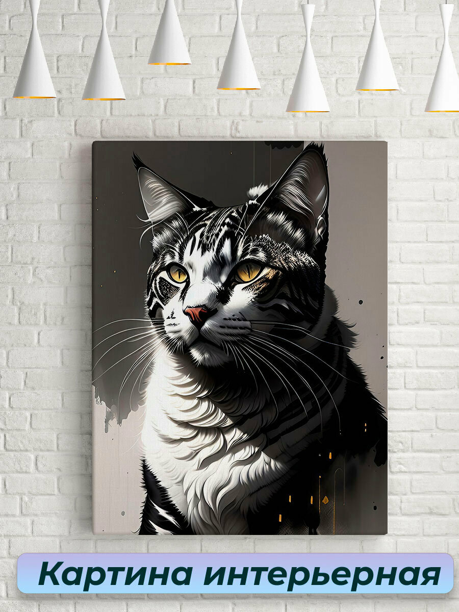 Картины для интерьера 40х60 Черно-белый окрас кошка