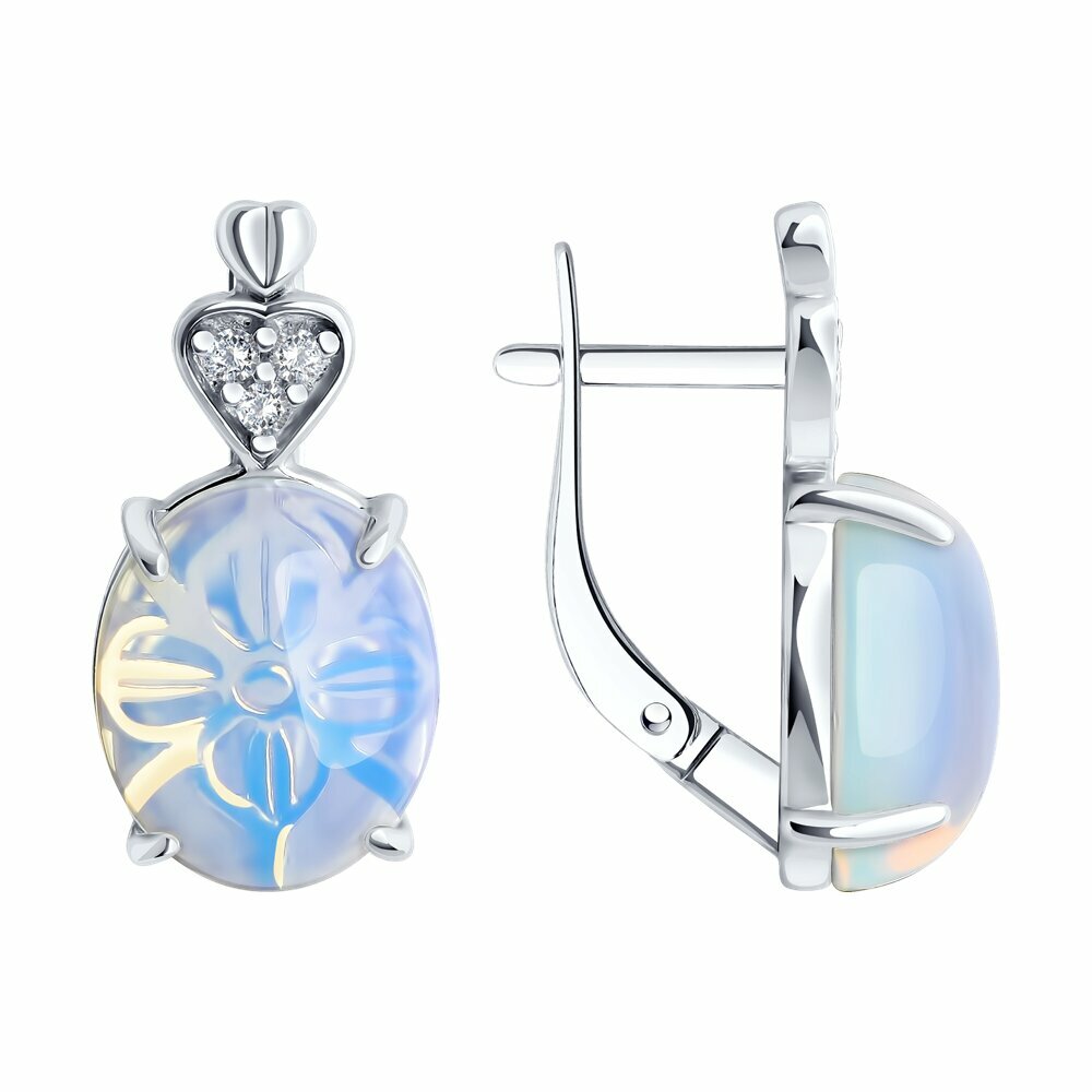 Серьги, серебро, 925 проба, родирование, опалит, фианит