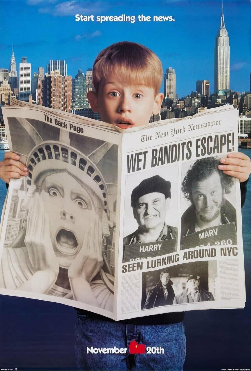 Плакат, постер Один дома 2: Затерянный в Нью-Йорке (Home Alone 2: Lost in New York, 1992г) на бумаге, размер 30х42см