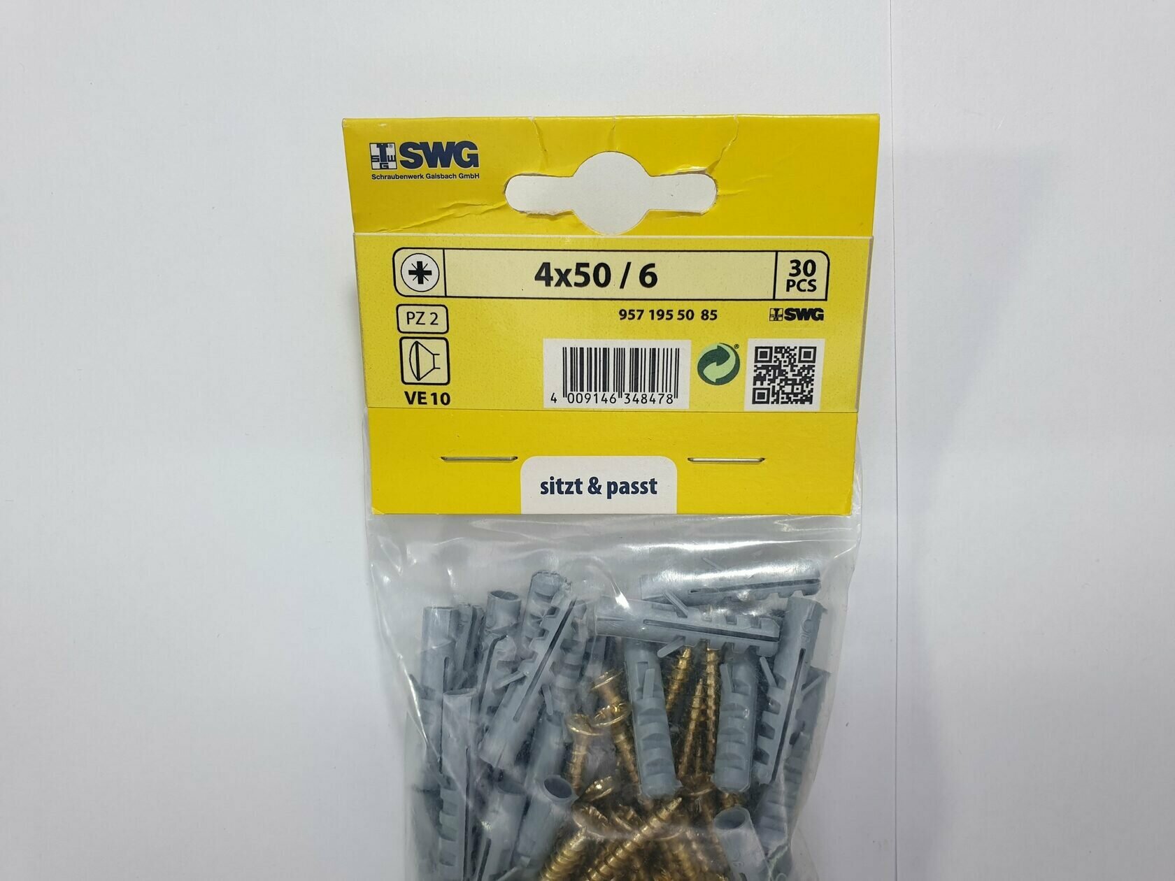 Шуруп для Плинтуса PZ2 4x50-6 (30 pcs) + Дюбель SWG, Германия