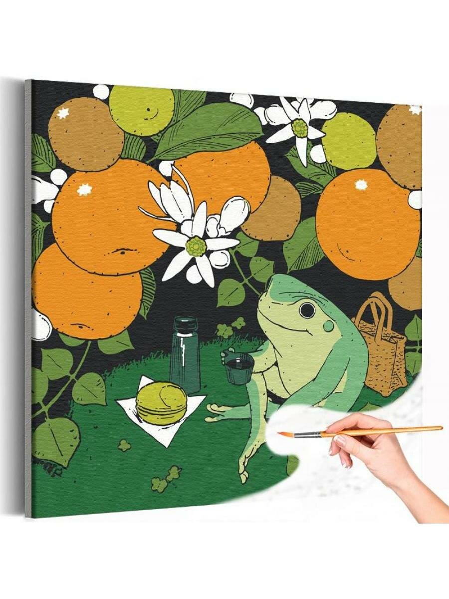 Лягушка на пикнике Мем Животные Природа Для детей Детские Раскраска картина по номерам на холсте 40х40